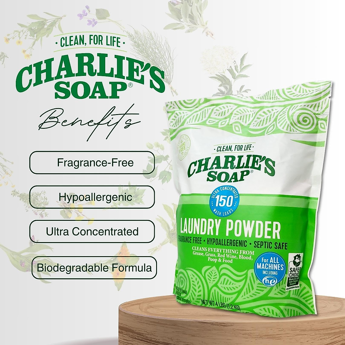 Charlie’s Soap Laundry Powder New (150 Loads, 1 Pack) Fragrance Free Hypoallergenic Plant Based Deep Cleaning Laundry Powder – Biodegradable Eco Friendly Sustainable Laundry Detergent