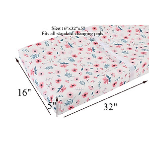 Tontukatu Changing Pad Cover Set 3 Pack Jersey Knit Ultra Soft for Baby Boys Girls Floral/Grey Rabbit/Pink