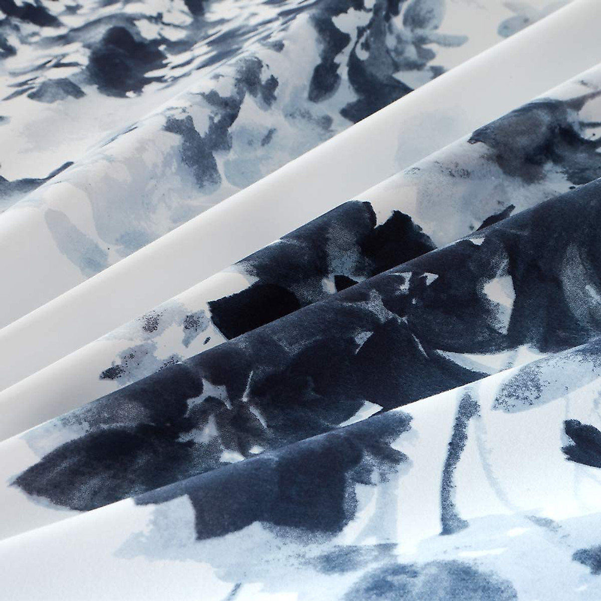 MILDLY 100% Long Staple Cotton Duvet Cover Set Navy Blue Leaves Printed Comforter Cover Set Watercolor Plant Floral