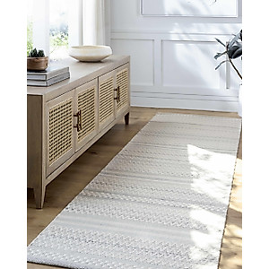 Hauteloom Kendi Wool Living Room, Bedroom Area Rug - Modern Farmhouse - Neutral Bohemian Boho - Light Gray, White - 3'6" x 5'6"