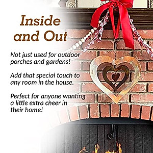 Happy Gardens Hanging Heart Ornament Spinner with a Flamed Finish | Outdoor Heart Decorations for Valentine's Day, Mother's Day | Garden and Backyard Gifts
