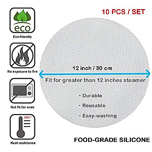 LadayPoa 10Pcs 12 inch Reusable Round Silicone Steamer Liners Non-stick Silicone Steamer Mesh Mat Pad Dim Sum Mesh for Home Kitchen or Restaurant