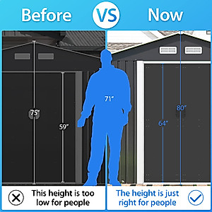 JAXPETY 8x12 FT Outdoor Storage Large Shed, Galvanized Metal Shed for Garden Patio Lawn Backyard, Garden House with Lockable Double Doors and Four Vents, Gray