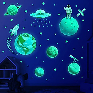 Glow in The Dark Stars for Ceiling, Solar System Wall Stickers for Kids, Planet Wall Decals, Glowing Stars, Space Decor for Boys Room, Galaxy Astronaut Rocket Spacecraft Alien Decoration