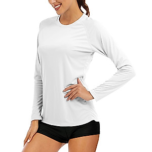 MAGCOMSEN Running Shirts for Women Long Sleeve Hiking Shirts for Women Lightweight Fishing Shirts for Women Swim Shirts for Women Rash Guard Shirts White