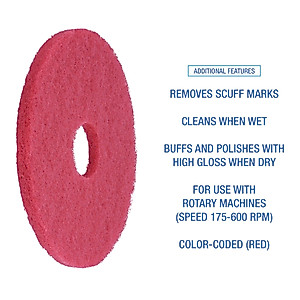 Boardwalk Buffing Floor Pads, 16" Diameter, Red, 5/Carton