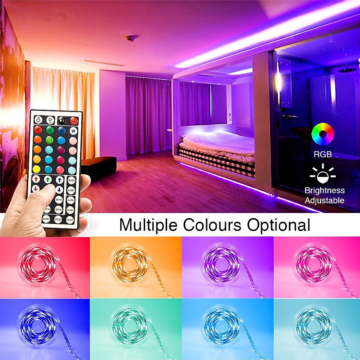 phopollo Led Lights 40ft for Bedroom RGB Color Changing Led Lights Kit with Power Supply and Remote