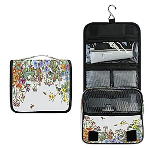 Omhonmi Hanging Toiletry Bag for Women Colourful Summer Dragonfly Botanical,Waterproof Makeup Pouch,Portable Cosmetic Bag,Travel Bag with Hanging Hook for Woman Man Travel Accessories