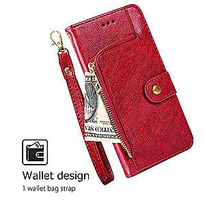 YOUKABEI MojieRy Phone Cover Zipper Wallet Folio Case for Oppo REALME 7 PRO, Premium PU Leather Slim Fit Cover for REALME 7 PRO, 1 Photo Frame Slot, 3 Card Slots, Dirt-Proof, Red