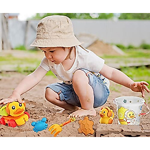 21 PCS Beach Toys with Storage Bag for Toddlers, Kids Cute Duck Theme Sand Toy Set Includes Beach Bucket, Truck, Shovel, Animal Sand Molds and Watering CanOutdoor Toys for Toddlers Kids Age 3 4 5 6+