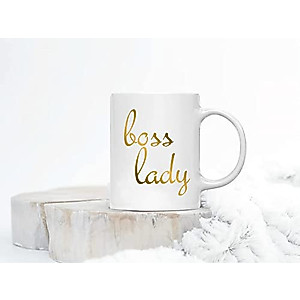 Funny Coffee Cup Boss Lady Gold Coffee Mug Unique Cool Birthday Gift for Coworkers, Men Women, Him or Her, Sister Christmas Anniversary Holiday Present Idea 11oz