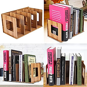 Yuecoom Wooden DIY Desktop Bookshelf, Portable Mini Books Rack, Sturdy and Durable for Storage Magazine Holder Students Kids Adult (Cherry Wood)