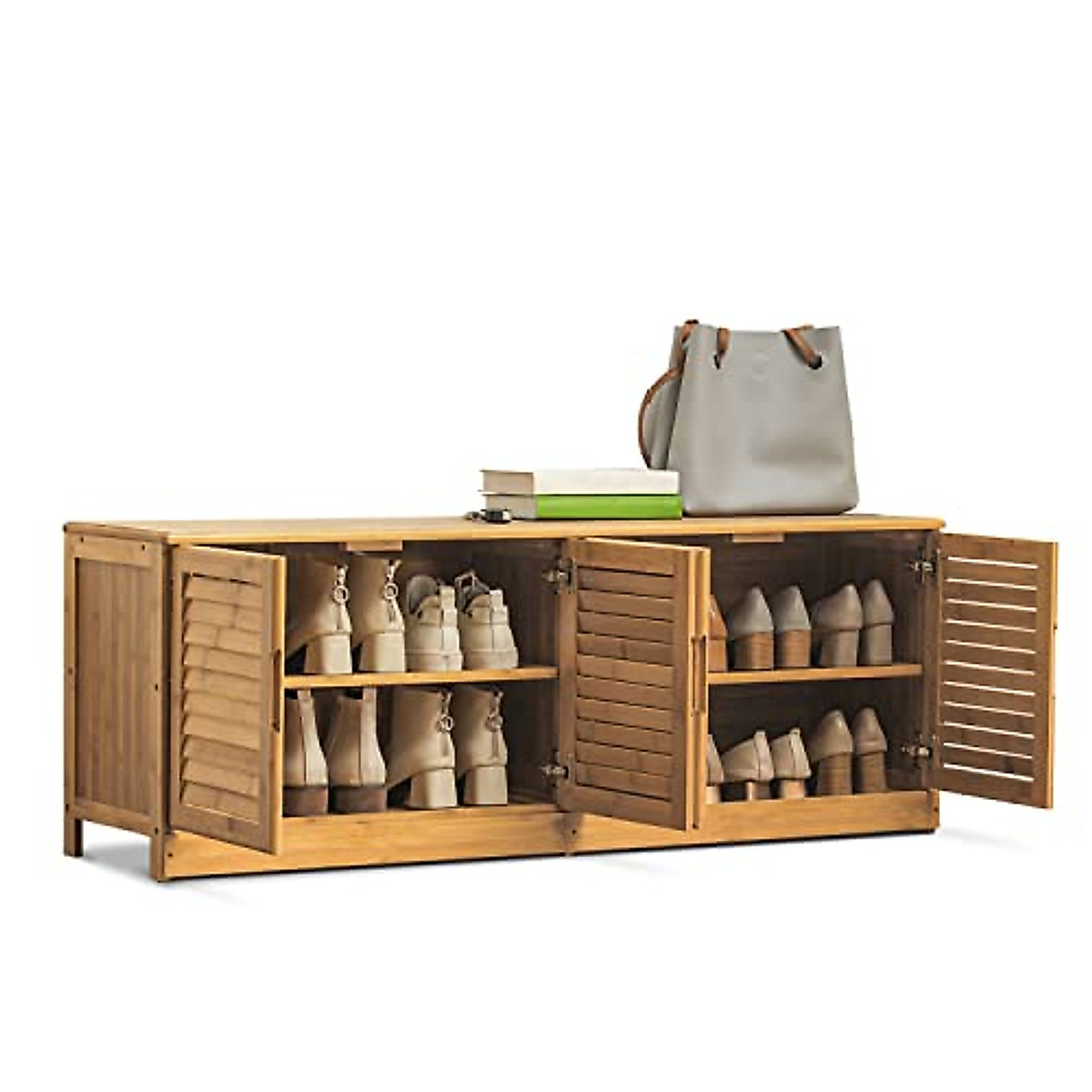 MoNiBloom Bamboo Shoe Cabinet, Bamboo 2 Tier Shoe Shelf Organizer ...