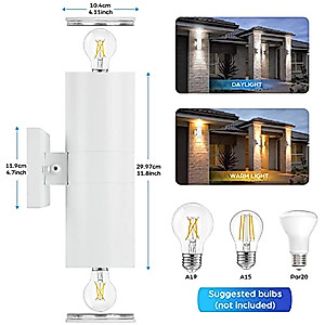 2-Pack White Outdoor Wall Sconces Dusk to Dawn, Up Down Modern Exterior Light Fixtures for House, Outside Wall Lights for Porch Garage Patio Front Door Hallway, Weather-Proof Aluminum Finish
