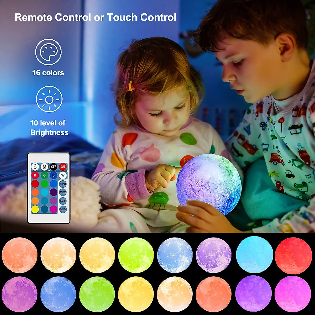 BATURU Rechargeable Moon Lamp Painting Kit for Kids with Remote/Touch Control, Paint Your Own Moon Lamp Kit with 16 Colors, 10 Brightness, Moon Night Light, Arts and Crafts for Kids Ages 4-12