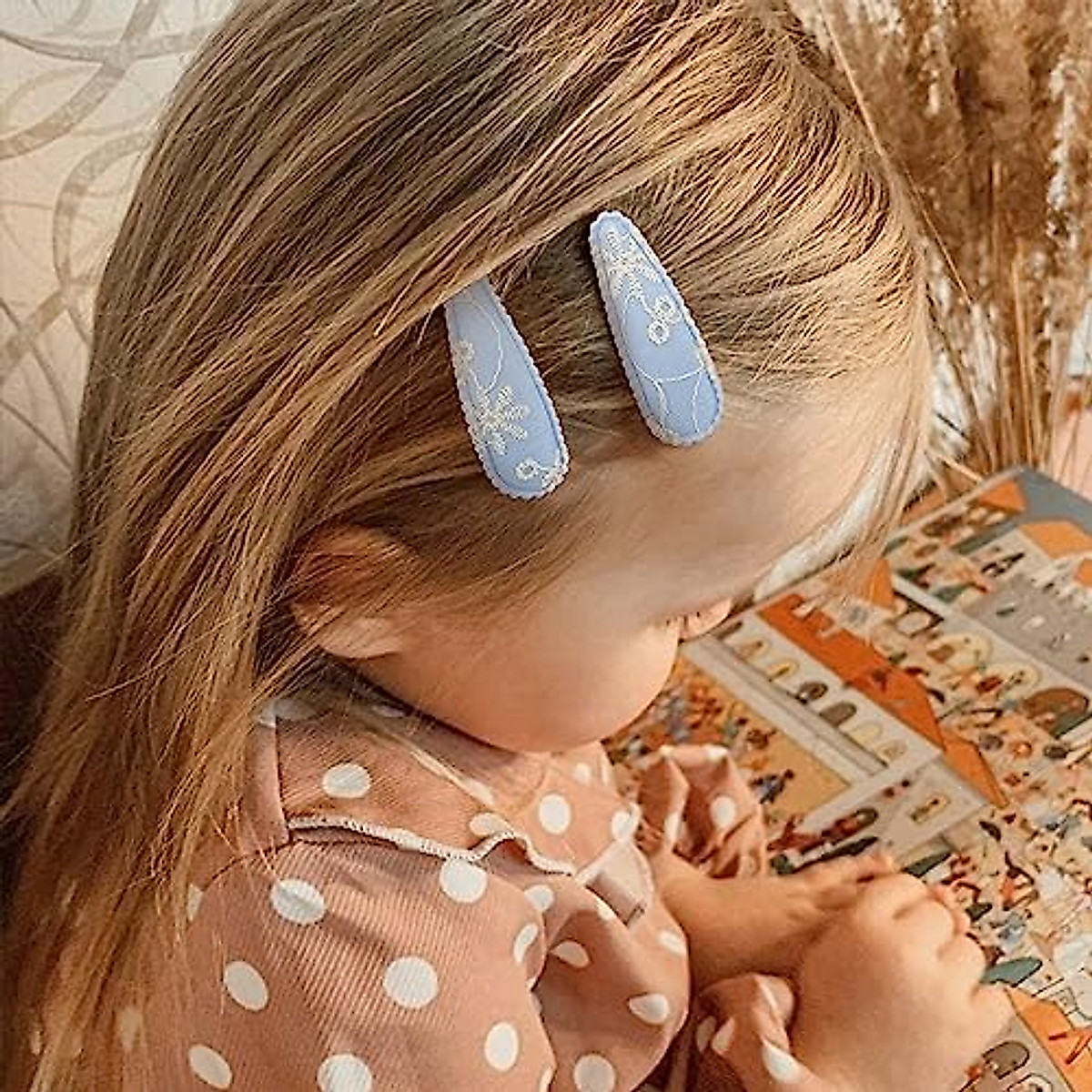 20pcs Hair Clips for Baby Girls, Floral Pattern Hair Barrettes, Cloth Wrapped Snap Hair Pins, Hair Accessories for Kids Infants Teens Toddler Girls Women (Floral-B)