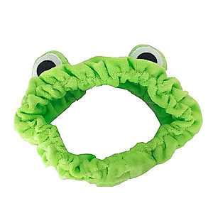 ikasus Frog Head Wrap and Hair Band Green Frog Headband Women Facial Makeup Headband Elastic Stretchy Head Band for Face Washing Shower Sports Yoga Beauty Skincare Hair Accessories Style 1