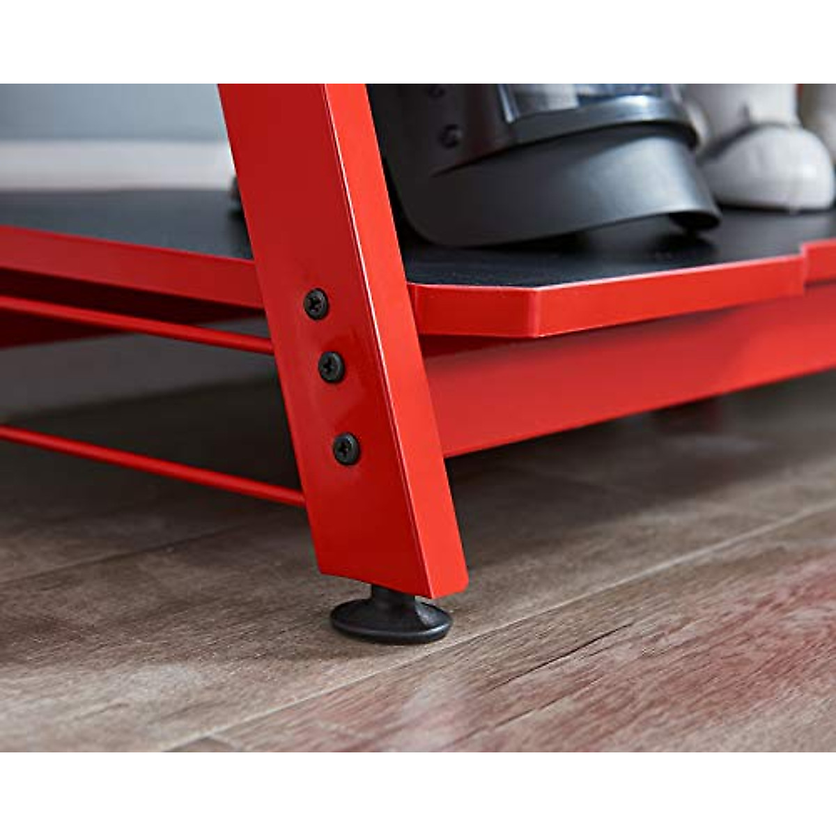 JJS 3-Tier Gaming Console Storage Shelf, Etagere Modern Display Shelving Unit Open Bookcase Rack for Gaming Desk Setup Speakers Figure Plant Stand, Red
