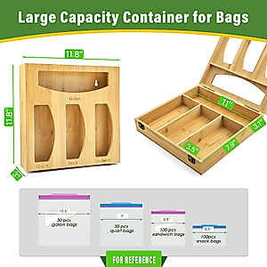 QXKAKA Ziplock Bag Organizer for Drawer, Kitchen Drawer Bamboo Organizer-Clamshell Plastic Bag Organizer, Wall Mounted Baggie Organizer, Ziploc Bag Organizer for Gallon, Quart, Sandwich, Snack