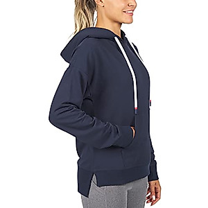 Nautica Competition Women's Active French Terry Pullover Sweatshirt Hoodie W/Pockets (Large, Navy 2)