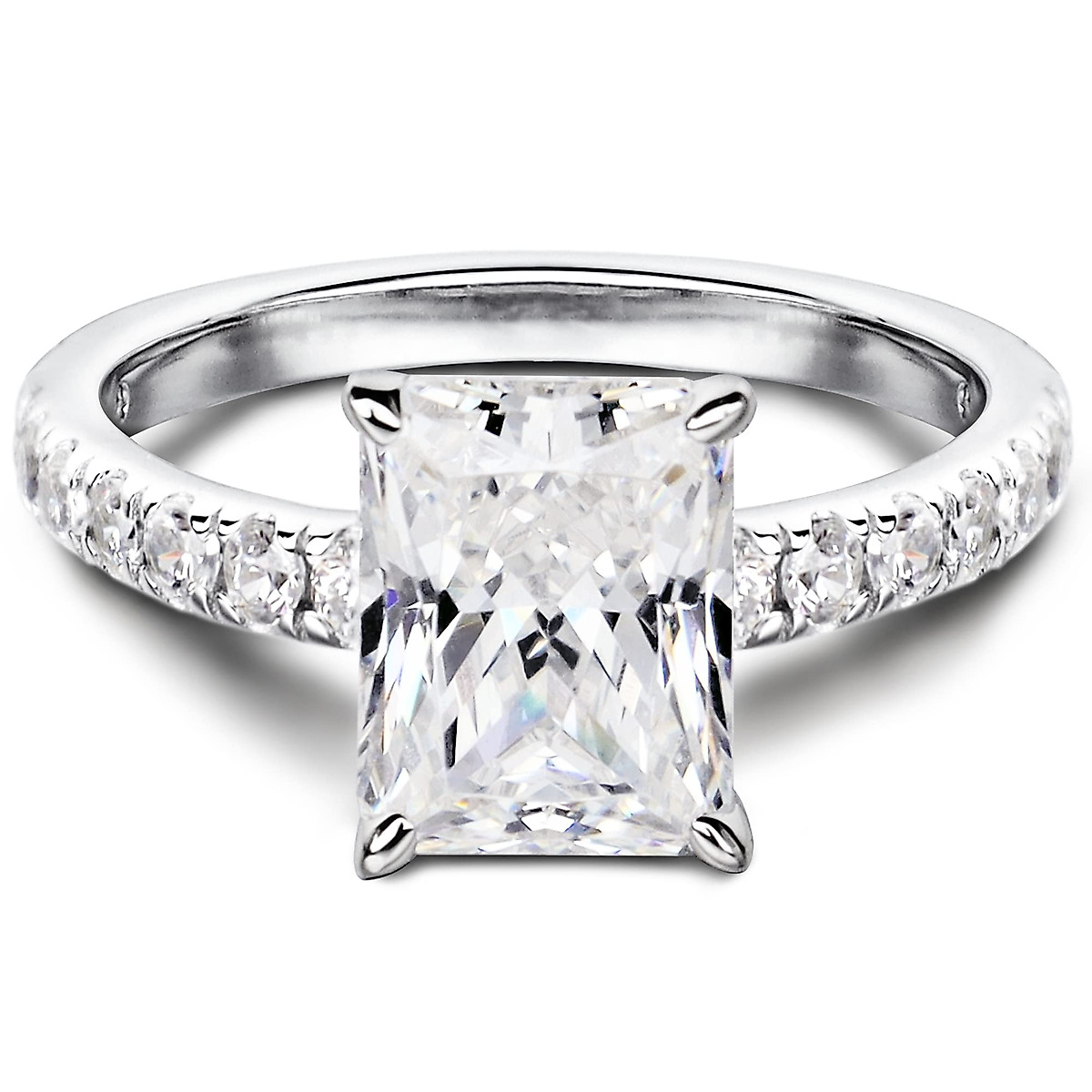 Rinxes Radiant Cut Moissanite Rings 7x9mm 3ct D Color VVS1 925 Sterling Silver Women's Moissanite Engagement Ring Size 5-10 (Moissanite, 10)