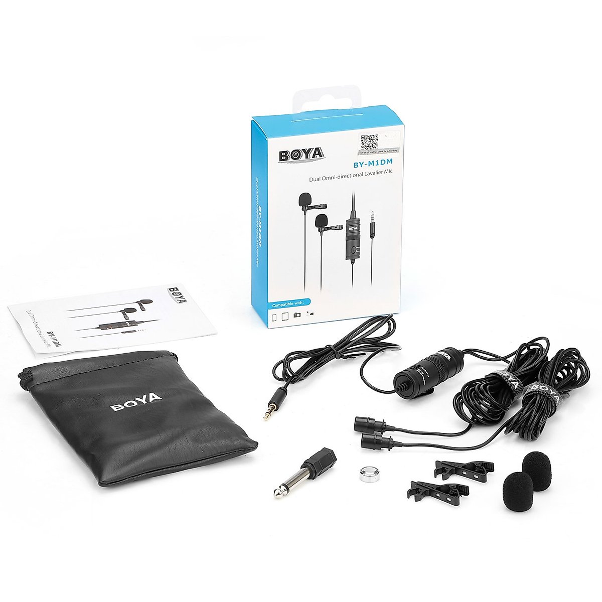BOYA Dual-Head Lavalier Microphone for Smartphone PC Camera, 157''/4m Lapel Universal Mic with 1/8 Plug Adapter for iPhone X 8 7 Samsung Canon Nikon DSLR Camcorders Audio Recorder Vlog Poscast
