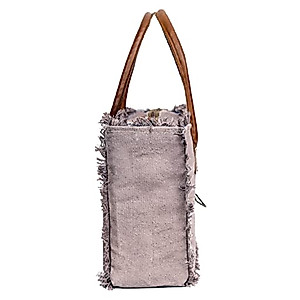 Ruzioon Upcycled Canvas Hand Bag, Upcycled Canvas & Cowhide Leather Tote Bag, Canvas Tote Bag for Women, Radiant Canvas Shoulder Bag