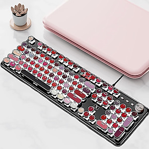 TONIZER Mechanical Gaming Keyboard in Lipstick Style Metal Vintage Steampunk Retro White Backlit 104 Keys Anti-Ghosting Round Keycaps Metal Panel Wired USB for PC Mac Laptop(K520)