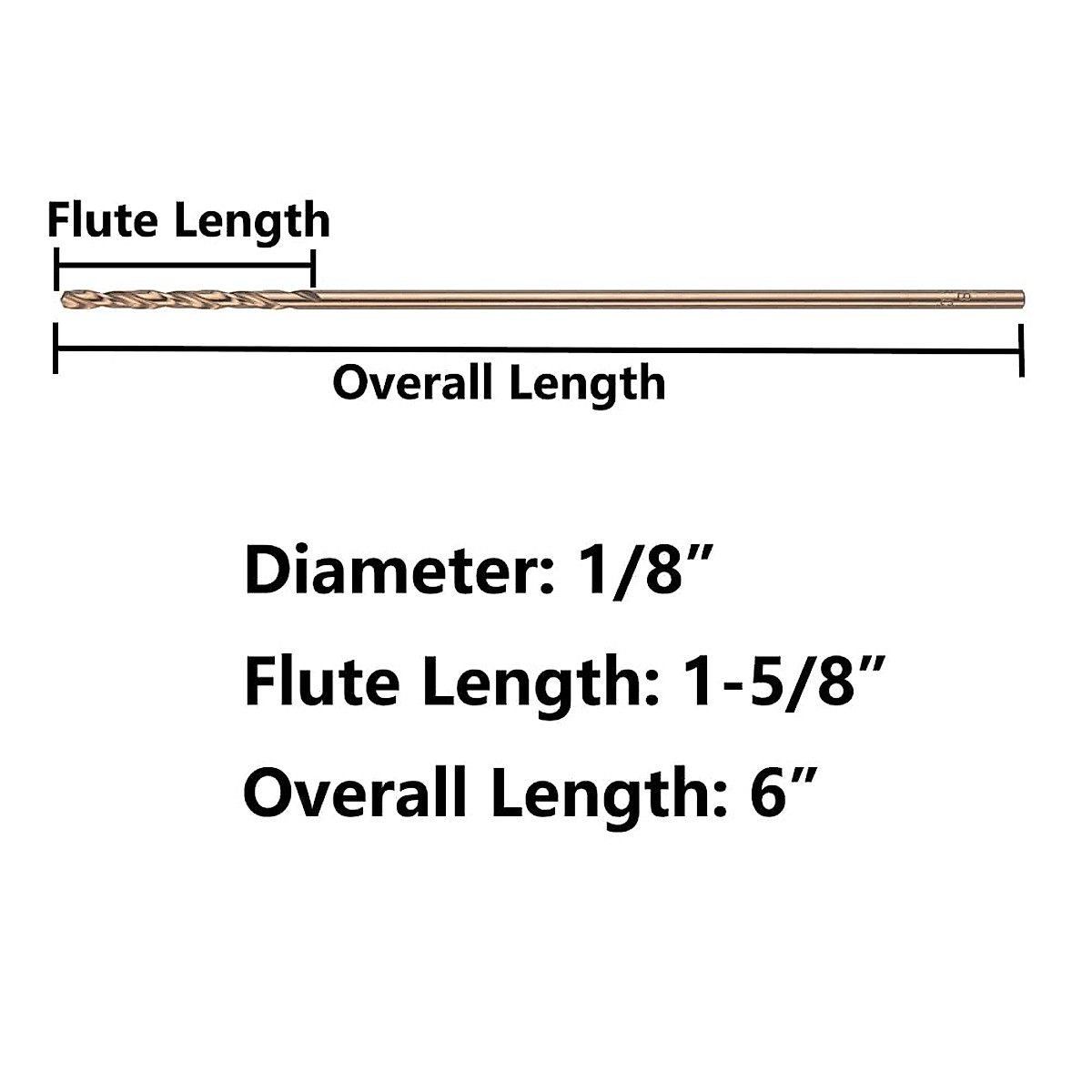 VALYRIANTOOL 1/8 in. x 6 in. Cobalt Aircraft Extension Drill Bits Set(5PCS), M35 High Speed Steel Drill Bit Extra Long Deep Hole Drilling for Stainless Steel, Plastic and Wood