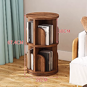 ZZFF Solid Wood Revolving Bookcase,Rotating Bookshelf 360 Display,Multi-Functional Floor Standing Storage Rack Organizer for Kids Room Bedroom Livingroom-Walnut 2 Tier 39x39x67.4cm(15x15x27inch)