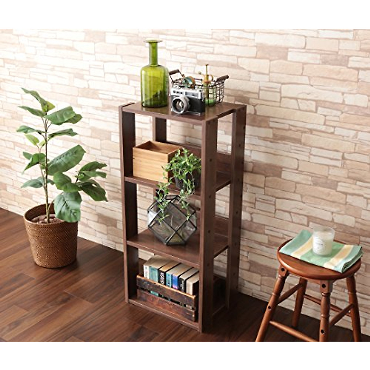 IRIS USA 3-Shelf Space Saving Open Wood Shelving Set, 2 Pack, Dark Brown