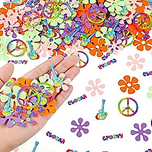 350 Pieces Tie Dye 60's Hippie Groovy Birthday Party Decoration Retro Flower Peace Sign Hippie Confetti Table Decoration for Peace and Love Party 60's 70's Tie Dye Hippie Theme Groovy Party Supplies