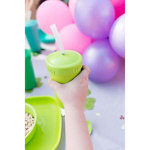 Re-Play Made in USA 10 Oz. Convertible No Spill Sippy Cup with Straw Cup Lid and Straw - Hard Spout Sippy Cups for Toddlers and Straw Sippy Cup Lids with 8.7" Straws - Leaf