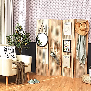 DORTALA 4-Panel Pegboard Display Divider for Room Separation, 5' Tall Room Dividers and Folding Privacy Screens, Multifunction Partition Room Dividers for Craft Jewelry Cloth Art Display