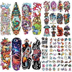 Temporary Tattoo for kids, 52 PCS Fake Tattoos Temporary for Boys Girls, Cute Cat Dinosaur Unicorn Animal Body Arm Tattoos Stickers, Birthday Party Supplies Gifts for 3 4 5 6 7 8 9 Year Old Kids