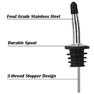 5 Pack Stainless Steel Liquor Pour Spouts Set & 2 Double Jiggers, SourceTon 5 Liquor Pour Spouts + 5 Dust Caps Covers + 2 Cleaning Brush + 2 Double Jiggers for cocktail making