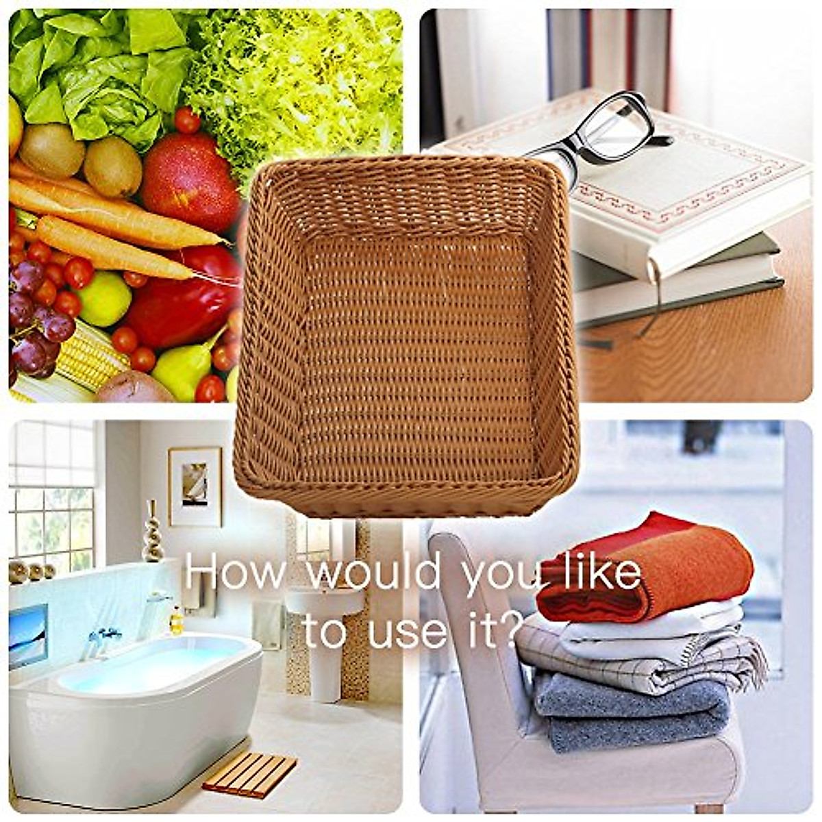 WEVOGTY 17.7" Poly-Wicker Bread Basket,Woven Tabletop Food Fruit Vegetables Serving Basket, Restaurant Serving,Brown (3 PACKS)