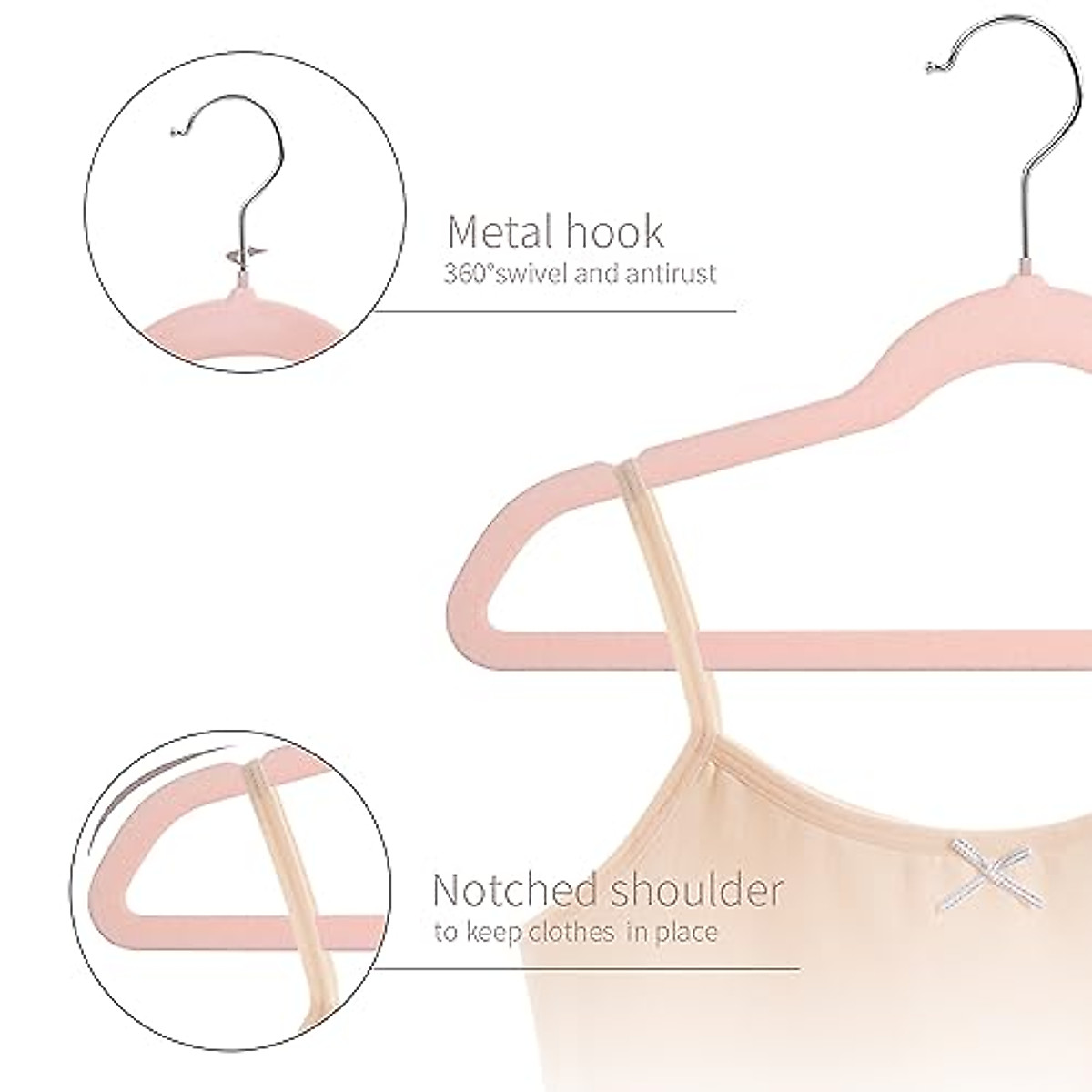 ManGotree 13.8 Inch Premium Kids Velvet Hangers, Ultra-Thin Children's Clothes Hangers with 360° Swivel Hook, Non-Slip Felt Hangers for Youth, Sturdy & Durable (32 Pack, Pink)