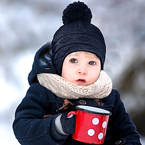 Winter Toddler Hat and Mittens Knit Earflap Hat and Fleece Mitten Gloves Set for Baby Boys Girls(Navy Blue)