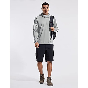 BALEAF Mens Sun Protection Hoodie Shirt, UPF 50+ UV SPF T-Shirts with Mask Rash Guard Fishing Lightweight, 01-Gray, Large, Long Sleeve