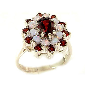 LetsBuyGold 925 Sterling Silver Natural Garnet and Opal Womens Anniversary Ring - Size 5.25