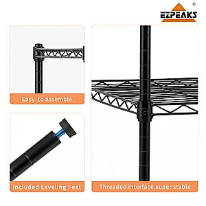 EZPEAKS 2-Pack 3-Shelf Shelving Unit with 3-Shelf Liners, 36" W X 16" D X 36" H Adjustable Rack, Steel Wire Shelves, Shelving Units and Storage for Laundry Bathroom Kitchen Pantry Closet, Black