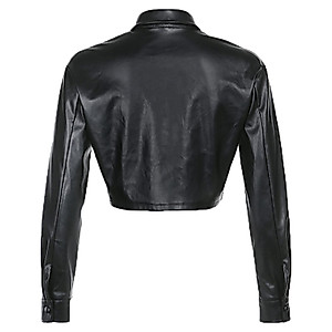 GXFGZZRS Womens Faux Leather Jacket Casual Cropped Motorcycle Coat Snap Front PU Moto Biker Outwear
