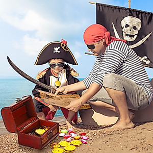 Yookeer 88 Pcs Pirate Treasure Chest for Kids Antique Color Big Treasure Chest Pirate Box Treasure Hunt Pirate Map Gold Coins Necklaces Gems for Pirate Themed Party Favors(Map Style)