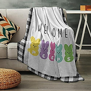 Flannel Fleece Blanket Soft Comfy Throw Blankets 50x60in Easter Colorful Cartoon Rabbit Peeps Warm Cozy Fluffy Plush Lightweight Throw Blanket for Couch Bed Sofa Travel Quote and White Black Lattice