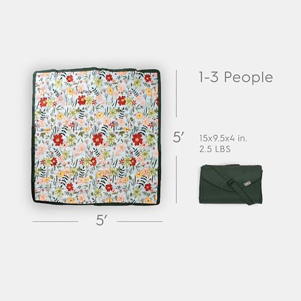 Little Unicorn 5'x5' Outdoor Family Picnic & Beach Blanket | Durable & Water-Resistant Fabric | Compact Fold & Easily Wipes Clean | Zipper Pocket (Primrose Patch)