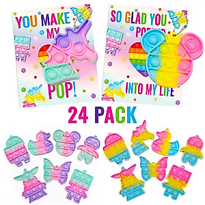 ORIENTAL CHERRY Valentines Day Gifts for Kids - 24 Valentines Cards with Pop Bubbles Bulk- Valentine Exchange for Girls Boys School Class Classroom Fidget Toys Party Favors