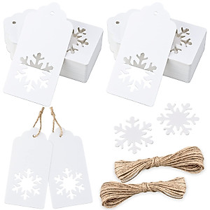 jijAcraft Christmas Gift Tags, 100 Pcs Christmas Tags with String, White Hollow Christmas Snowflake Paper Tags, Christmas Name Tags,Gift Tags for Christmas Presents, DIY Xmas Party Supplies
