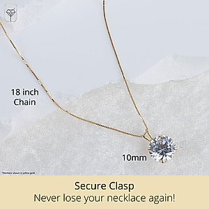 MAX + STONE 14k Yellow Gold 10mm Round Solitaire Cubic Zirconia Pendant Necklace for Women with 18 Inch Box Chain