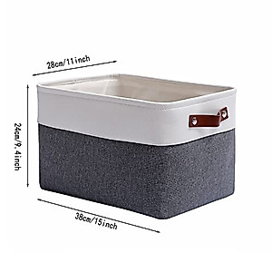 Storage Baskets[1 Pack], Foldable Fabric Storage Bins with Handles for Cupboards, Wardrobe, Shelves, Bathroom, Clothes, Toys, Towel (11.8 x 7.8 x 5.9 inches, White/Grey)